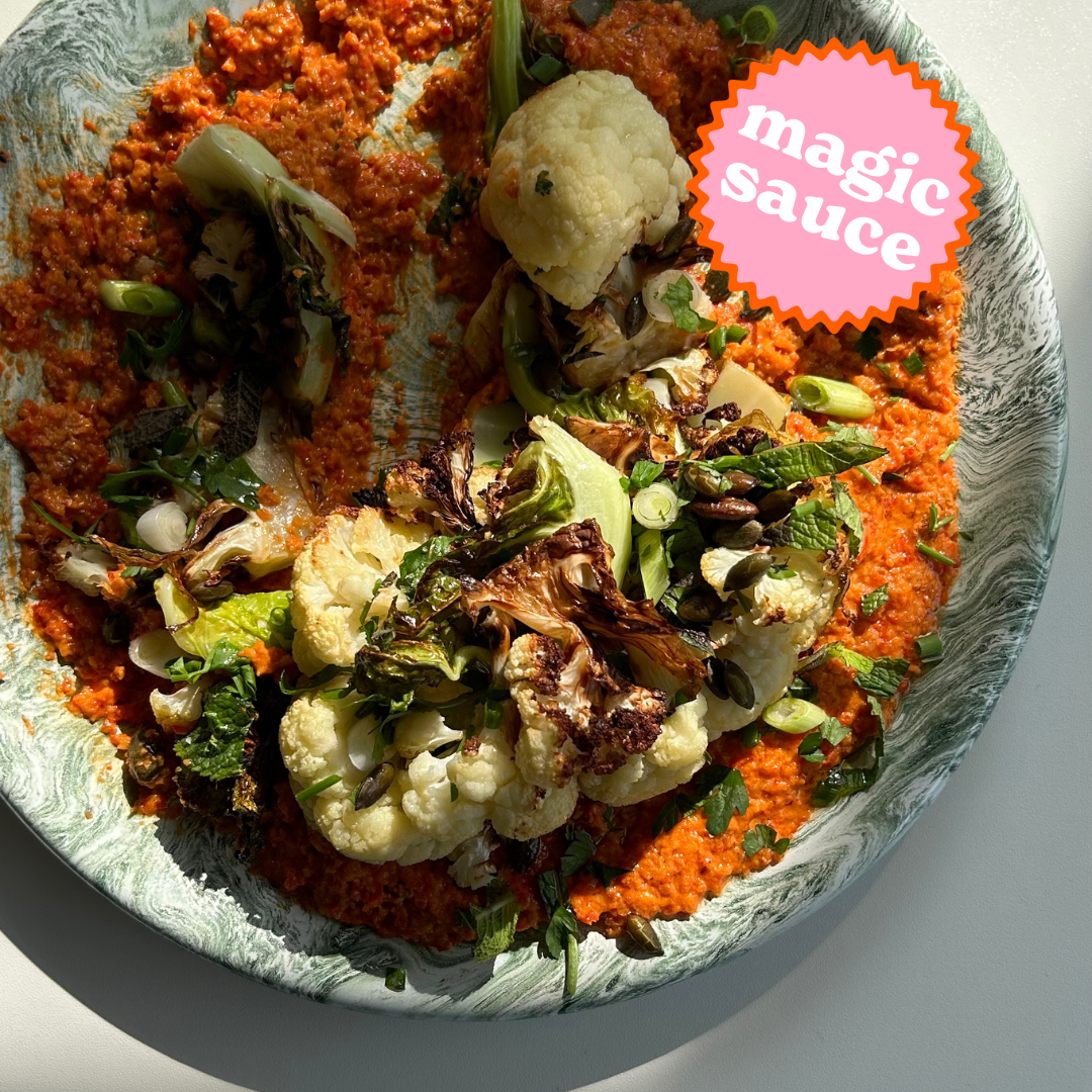 Smoky Harissa Peanut Butter Romesco & Air Fryer Cauliflower – Nutshed